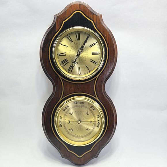 Bulova | Other | Vintage Bulova Wall Clock Barometer Combo Wood England ...